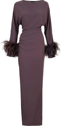 Sally Lapointe robe longue à manches longues bordées de plumes - Marron