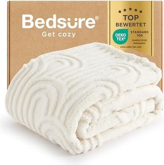 Bedsure Couverture douillette en polaire - Douce et chaude - En velours c&ocirc;tel&eacute; - Pour lit et canap&eacute; - 150 x 200 cm - Lait de noix de coco
