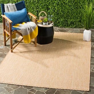 Safavieh Tapis Géométrique - Lavable en Machine et Antidérapant - Intérieur et Extérieur - Courtyard Collection, Tapis à Poil Court, Beige, 201 x 290 cm