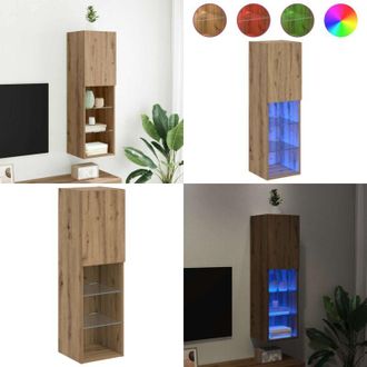vidaXL Vidaxl - Meuble tv avec lumi&egrave;res led ch&ecirc;ne artisanal 30,5x30x102 cm