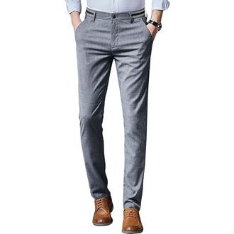 Generic Pantalon de costume &agrave; carreaux pour homme - Coupe ajust&eacute;e - Pantalon chino d&eacute;contract&eacute;, gris, 42