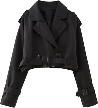 Generic Blouson Chaud Femme Manteau court &eacute;l&eacute;gant pour femme avec manches longues et ceinture int&eacute;gr&eacute;e parfait pour un usage quotidien d&eacute;contract&eacute; (GY2, S)