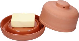 MamboCat Terra 2tlg. Butterdose mit Deckel aus Terrakotta I runde Ton-Dose für 1 Stück Butter (250g) I formschöner Butterkühler zur Aufbewahrung von Butter & M