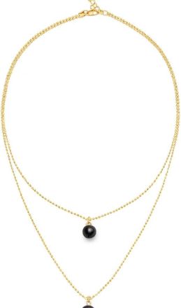 Uno De 50 UNO de 50 | Anh&auml;nger | mit doppelter Kette und schwarzem Muranoglas | 18 Karat vergoldet | handgefertigter Schmuck | Hergestellt in Spanien, talla uni