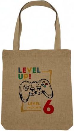 Fabulous Sac Shopping Tote Bag Aspect Lin - Level Up! Unlocked 6 Anniversaire Celebration Enfant Cadeau Jeux Video Anglais - Sac de Courses Toile Epaisse 360g 