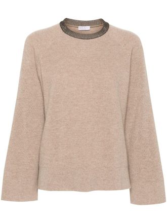 Brunello Cucinelli pull en cachemire &agrave; design nervur&eacute; - Tons neutres