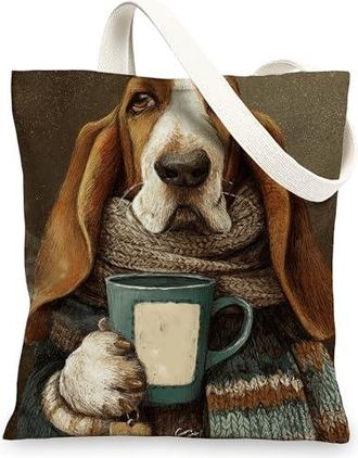 Generic Sacs fourre-tout en toile avec motif dillustration de chien élégant, sacs à provisions réutilisables, design rustique confortable, léger, lavable C, m