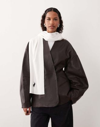 Polo Ralph Lauren &Eacute;charpe en maille de coton &agrave; logo embl&eacute;matique - Blanc cass&eacute; et noir