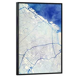 artboxONE Poster mit schwarzem Rahmen 30x20 cm St&auml;dte Buenos-Aires Argentinien Blue Infusion Map I - Bild st&auml;dte