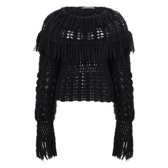 Alberta Ferretti Femme, Pulls, Noir, Taille: 38 FR Pull Court &agrave; Franges
