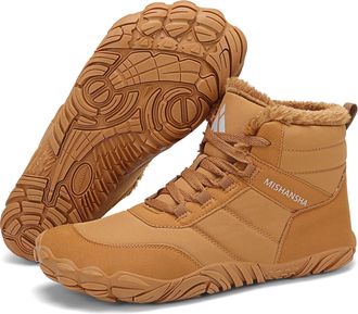 Mishansha Winter Barfu&szlig;schuhe Herren Damen Barfussschuhe Outdoor Winterschuhe Wasserabweisend Winterstiefel Warm Gef&uuml;ttert Winterboots, Braun EU Gr.44
