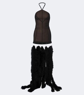 The Attico Maxikleid mit Federn