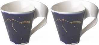Villeroy & Boch NewWave Stars Becher mit Henkel, formsch&ouml;ne Tasse mit Wassermann-Motiv, Premium Porzellan, sp&uuml;lmaschinengeeignet, wei&szlig;/blau, 300 ml (Packung mit 2)
