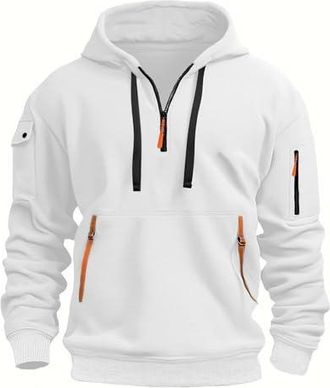 Generic Sweat &agrave; capuche lest&eacute; pour homme - Coupe ample - Ultra doux - Avec poches, blanc, S
