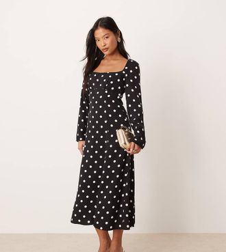 Nobody's Child Delilah - Robe mi-longue à pois avec encolure carrée - Noir