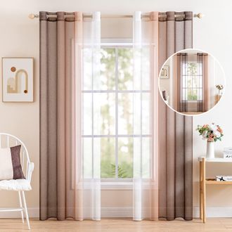 Miulee 2er Set Voile Vorhang Zweifarbiger Vorhang mit Ösen Transparente Gardine Ösenschal Fensterschal Lichtdurchlässig für Schlafzimmer, 140x160cm, Weiß Hel