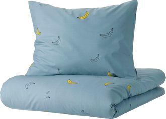 IKEA Ikea V&Auml;NKRETS Bettbezug und Kissenbezug, 150x200/50x60 cm, Bananenmuster, Blau