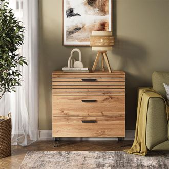 Vicco Commode Amber, Ch&ecirc;ne Wotan, 80x82cm avec 3 tiroirs, Vicco