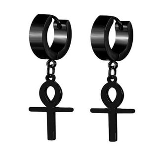 Generic Hommes Ankh Croix Egypte Cl&eacute;op&acirc;tre Boucles doreilles pour Femmes Unisexe Bijoux Antique Noir en Acier Inoxydable &Eacute;gyptien Reine AnkaraOp&eacute;ration Facile
