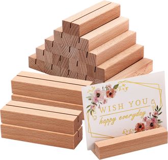 NUOBESTY Tischkartenhalter 20 St&uuml;ck Mit Buchenholz 8x2,5x1,5cm Schr&auml;gnut F&uuml;r Men&uuml;karten Und Fotos Stabiler Kartenhalter F&uuml;r Hochzeiten Und B&uuml;ro
