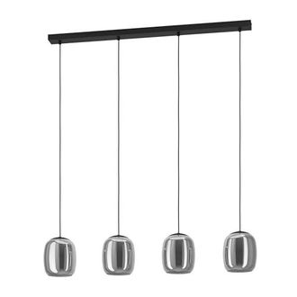 Eglo Hängelampe Ciampino, Pendelleuchte 4-flammig über Esstisch, Elegante Esszimmerlampe aus Metall in Schwarz und Rauchglas, E27 Fassung, 97,5 cm