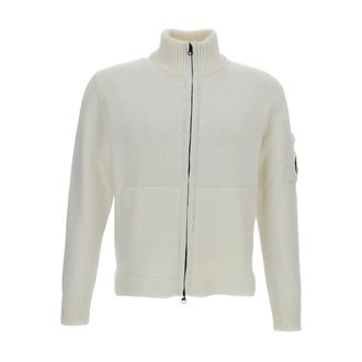 C.P. Company C.p. Company, Homme, Pulls, Blanc, Taille: L Cardigan Zipp&eacute; &agrave; Col Montant et Maille C&ocirc;tes