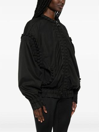 RAXXY Ruffled-Trim Down Bomber Jacket - Black