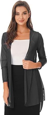 TiaoBug Femme Boléro Mousseline Cardigan Été Gilet Manches Longues Ouvert Respirant Chemise de Protection Solaire Chic Veste Plage Vacances Noir 5XL