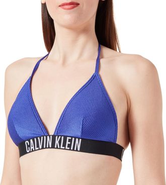 Calvin Klein Damen Bikini Oberteil Triangel Gerippt, Blau (Midnight Lagoon), XL