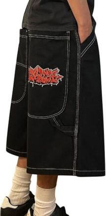 Minetom Jean Capri Femme Pantacourt Taille Haute Baggy 3/4 Pantalons Jeans Dété Short Rétro Ample Pantalon avec Poches E Noir XXL