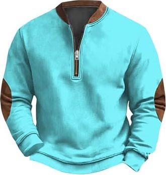 Generic Sweat-shirt pour homme, sans capuche, fermeture &eacute;clair quart de fermeture, tendance, d&eacute;contract&eacute;, pull &agrave; col montant, haut &agrave; manches longues, conforta