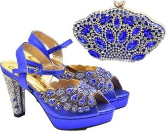 Generic Ensemble de chaussures à talons hauts à bout pointu pour femme et pochette dimensionnelle pour fête ou usage quotidien, bleu, 40.5 EU