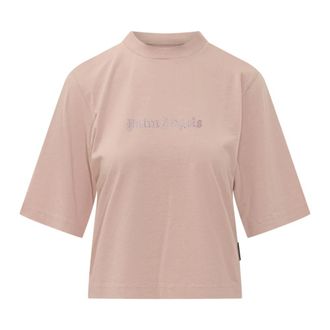 Palm Angels Femme, Tops, Rose, Taille: 40 FR Tee Boxy &agrave; Strass