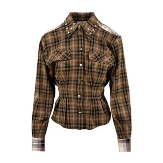 Akep Femme, Blouses et Chemises, Multicolore, Taille: 38 FR Chemise Bustier &agrave; Carreaux Orn&eacute;e de Clous