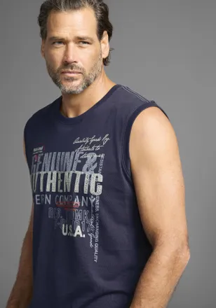 Man's World Muscleshirt MANS WORLD, Herren, Gr. 4XL (68/70), blau, Single Jersey, Obermaterial: 100% Baumwolle, bedruckt, normal, Rundhals, Shirts, ohne &Auml;rmel, be