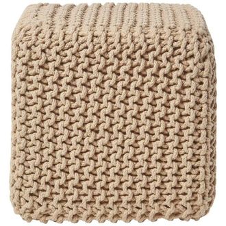 Homescapes Pouf cube tress&eacute; en tricot - Beige - Homescapes