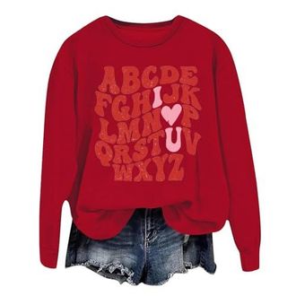 Generic 2026 Sweat-shirt &agrave; col rond pour femme avec imprim&eacute; de No&euml;l festif, Rouge, S