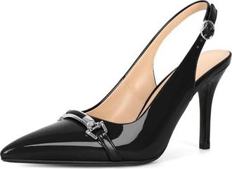 elashe Escarpins &agrave; Bride Arri&egrave;re El&eacute;gants pour Femme Talon Aiguille de 3,5 Pouces de Haut Design Bout Ferm&eacute; Style Bout Pointu D&eacute;tail Boucle M&eacute;tallique Noir E