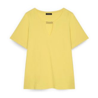 Fiorella Rubino Baumwoll-T-Shirt mit goldener Kette - - Tops - Damen - Gelb - XL
