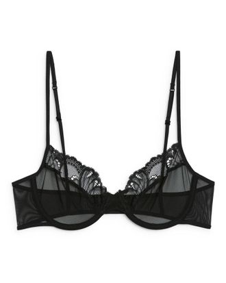 Arket Mesh-BH Mit Spitzendetail -Schwarz