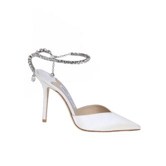 Jimmy Choo London Kristall Satin Slingback Abs&auml;tze - - Shoes - Damen - Wei&szlig; - 36 1/2 EU