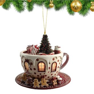 Generico Weihnachtskugeln in Form einer Kaffeetasse - f&uuml;r Weihnachtsb&auml;ume, 2D-Acrylanh&auml;nger mit Schnee | Damen Herren Rucksack Auto Innen Haus Ort Arbeit