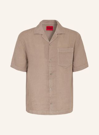 HUGO BOSS Hugo Resorthemd Exolino Comfort Fit Aus Leinen braun