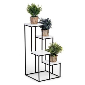 HowHomely 4 Etagen Blumentreppe - Metall Pflanzentreppe 70 cm Hoch - Blumenregal mit MDF-Platten in Wei&szlig; f&uuml;r 4 Blumen - Blumenst&auml;nder f&uuml;r die Innendekoration