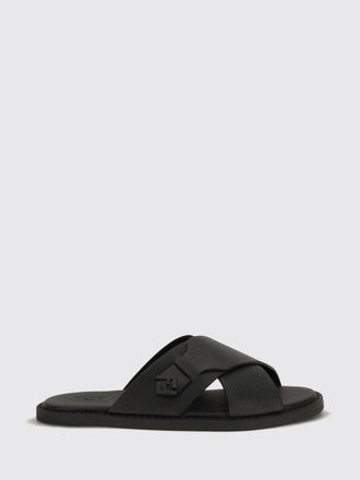 Fendi Sandales FF Squared en cuir de veau grain&eacute; avec monogramme