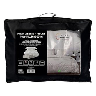 Soleil d'Ocre Ensemble Couette et Parure 7 Pièces Boheme Lin pour lit en 140x200 cm