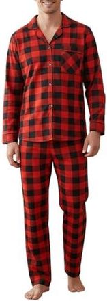 Generic Pyjama de No&euml;l pour homme | 2 pi&egrave;ces &agrave; carreaux, v&ecirc;tements de nuit &agrave; manches longues, ensemble assorti pour les vacances, le quotidien, Rouge, 3XL