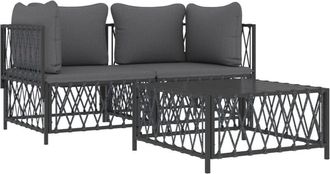 vidaXL 3-tlg. Garten-Lounge-Set mit Kissen Anthrazit Stahl Vidaxl