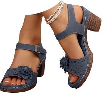 Generic Sandales d&eacute;t&eacute; pour femme 2026, talons hauts &eacute;pais, fleurs avec bouche de poisson, sandales d&eacute;t&eacute; habill&eacute;es d&eacute;contract&eacute;es avec sangle de cheville ajour&eacute;