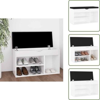 vidaXL Banc &agrave; chaussures avec coussin Blanc Bois ding&eacute;nierie - Meuble Entr&eacute;e - Range Chaussure - Banc Chaussures - Meuble Rangement - Organiseur Chaussures